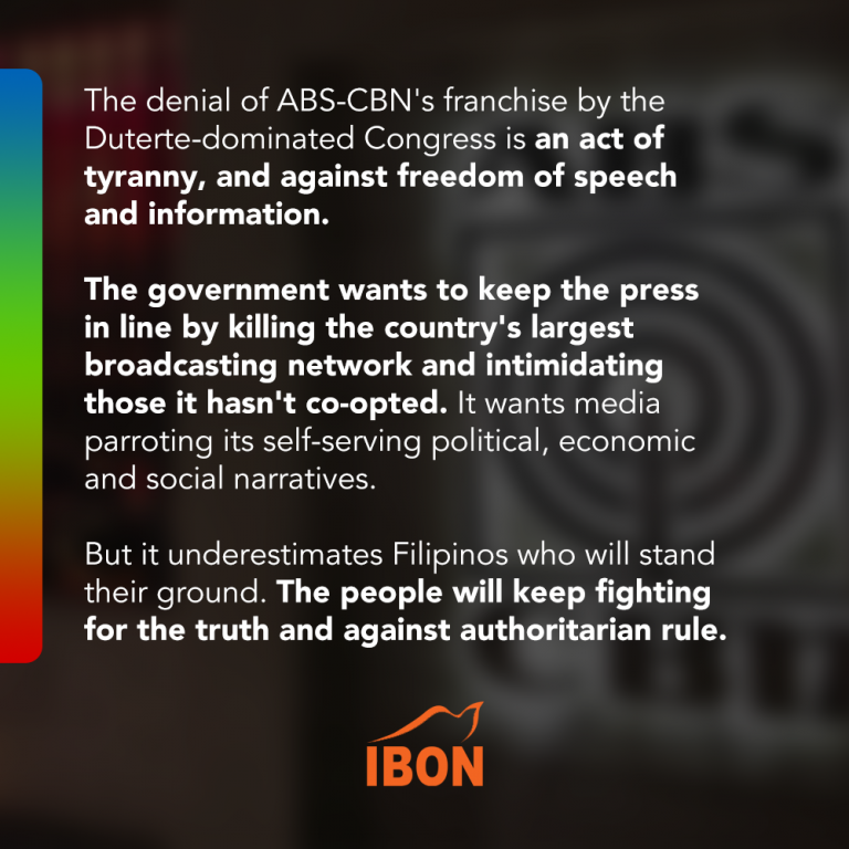 On Congress’ denial of ABS-CBN’s franchise – IBON Foundation